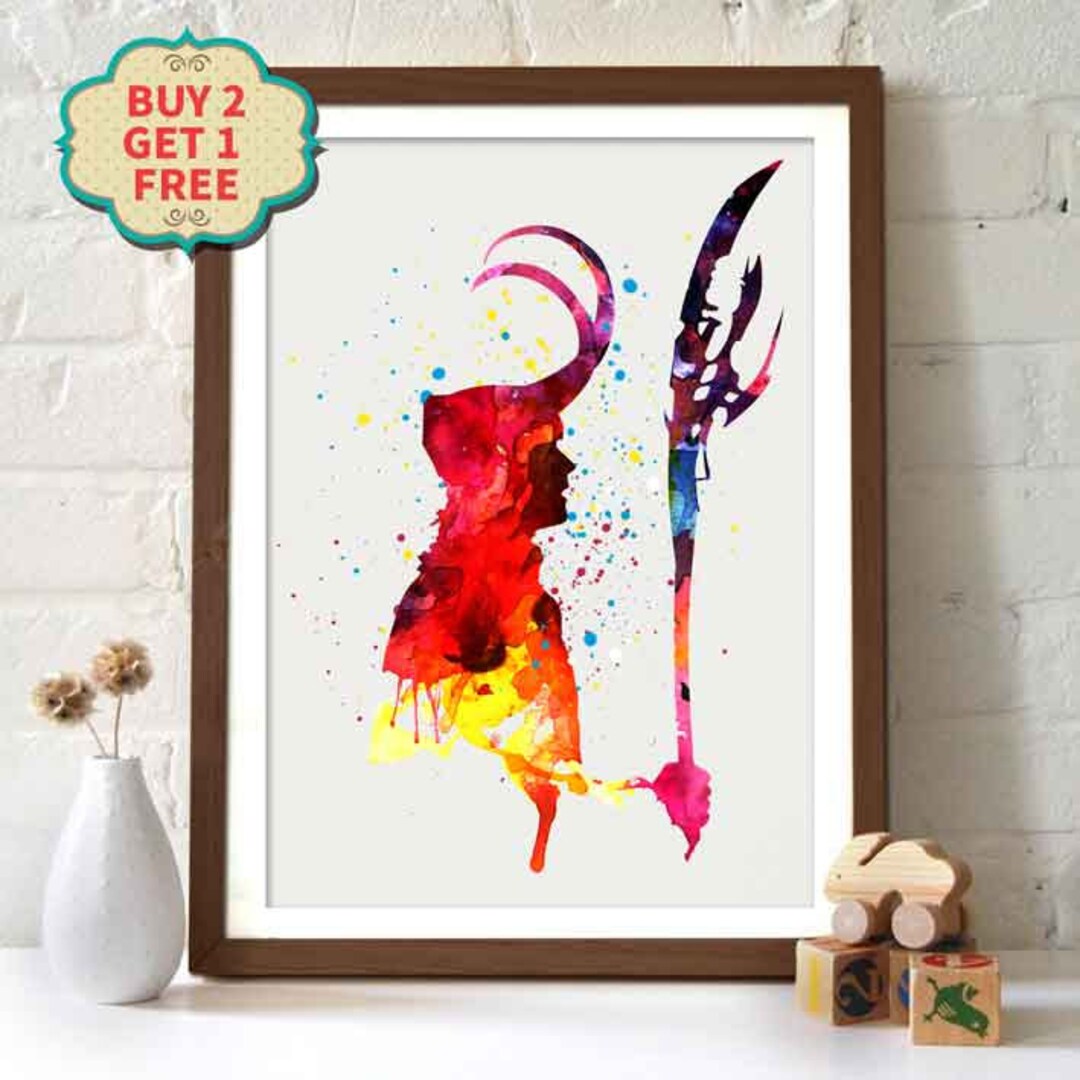 Marvel Movie Poster Avengers Loki _ Watercolor Painting Wall Art Wall ...