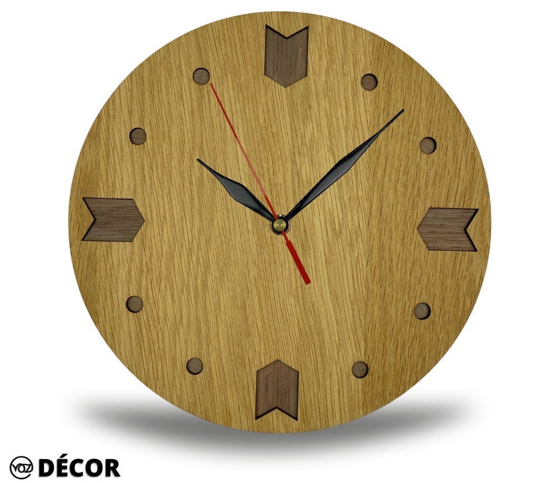 Walnut and White Oak Wood Veneer Wall Clock, Modern Wall Clock ...