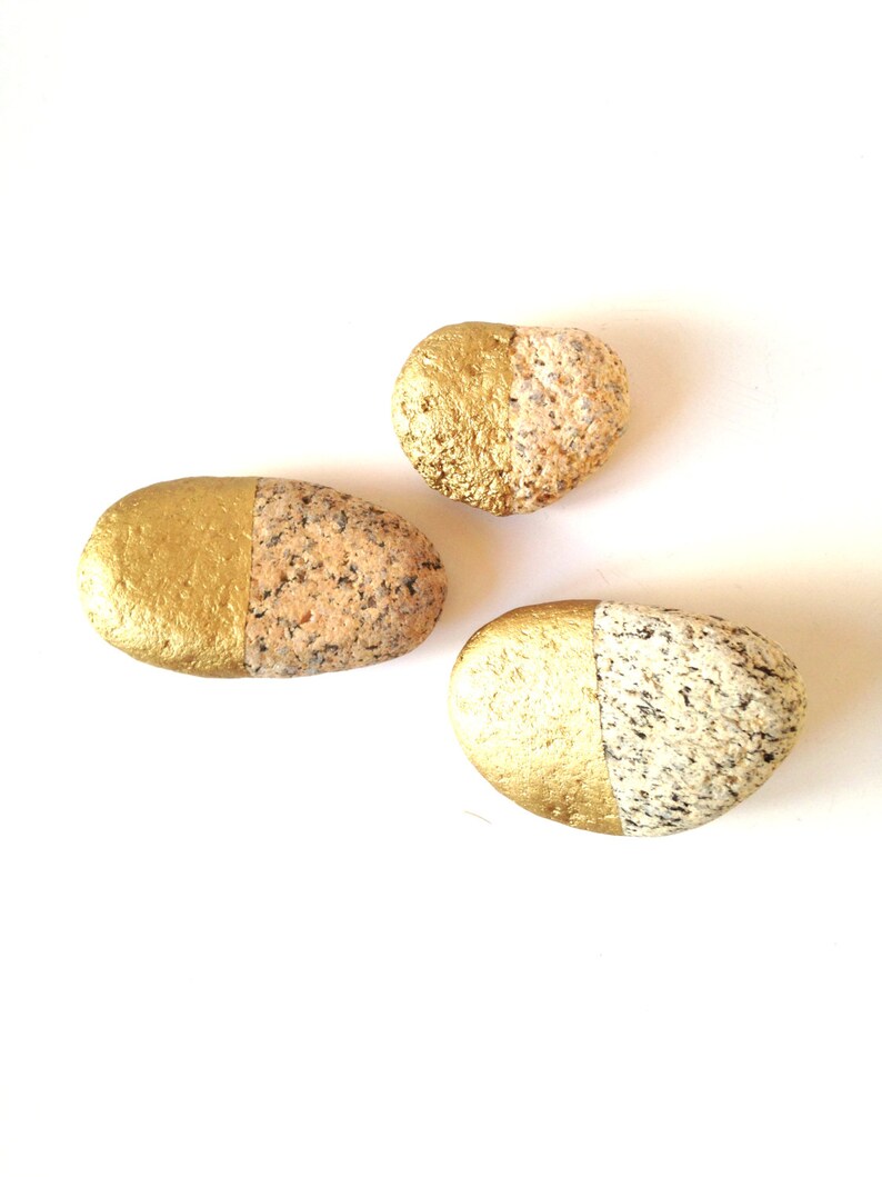 Painted Rocks Pebbles Half Gold for Decoration Garden - Etsy