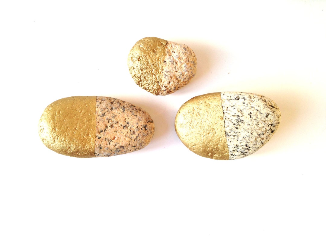 Painted Rocks Pebbles Half Gold for Decoration Garden - Etsy
