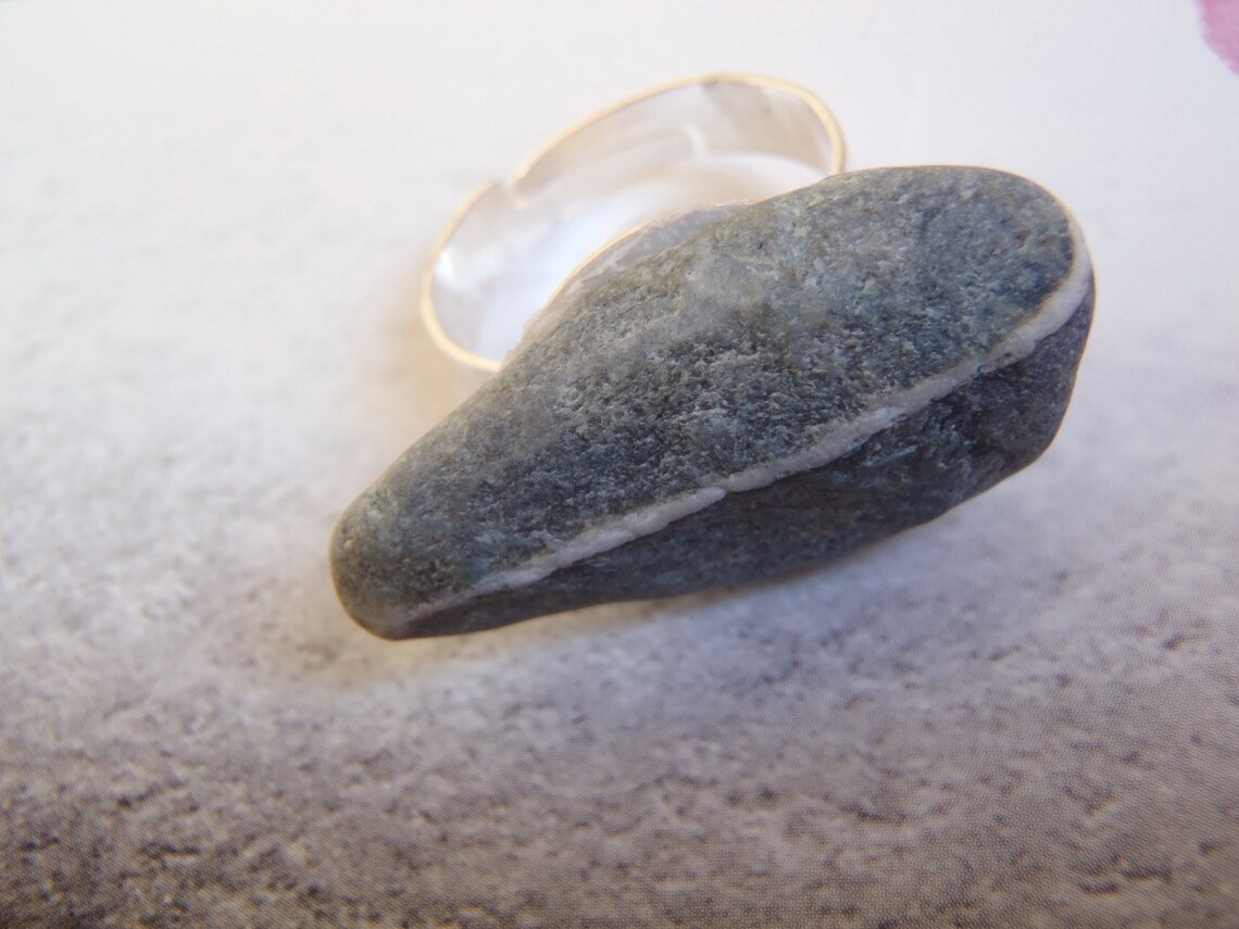 Ring FINE WHITE LINE With a Pebble Stone Marked Naturally With a Fine ...