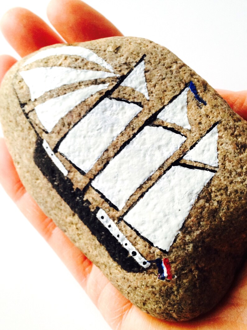 Painted Pebble Pebble Art Sailing Boat Hand Painted Regina - Etsy