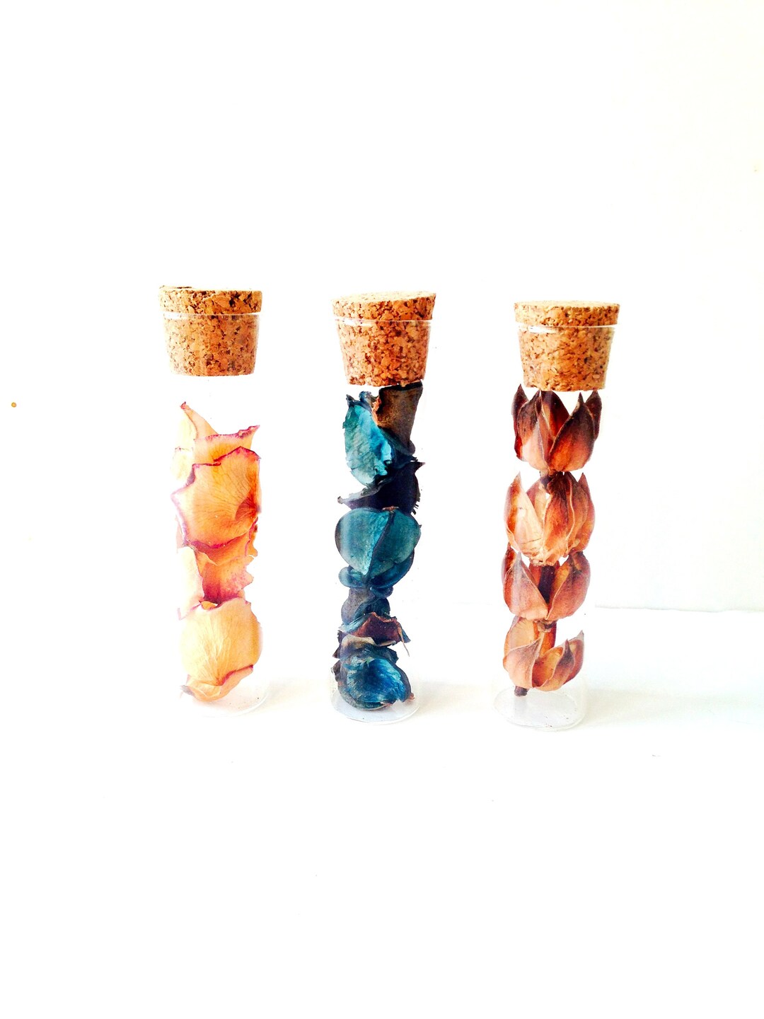 Natural Home Decor 3 X Glass Vial Tubes With Dry Flower Petals Rose ...