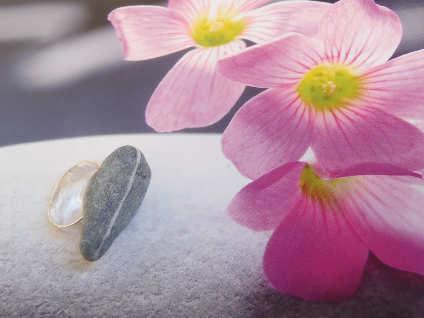 Ring FINE WHITE LINE With a Pebble Stone Marked Naturally With a Fine ...