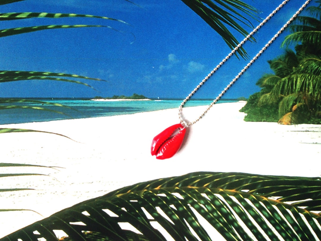Necklace With Cowrie Shell Pendant CAURI Painted Red by All Things ...