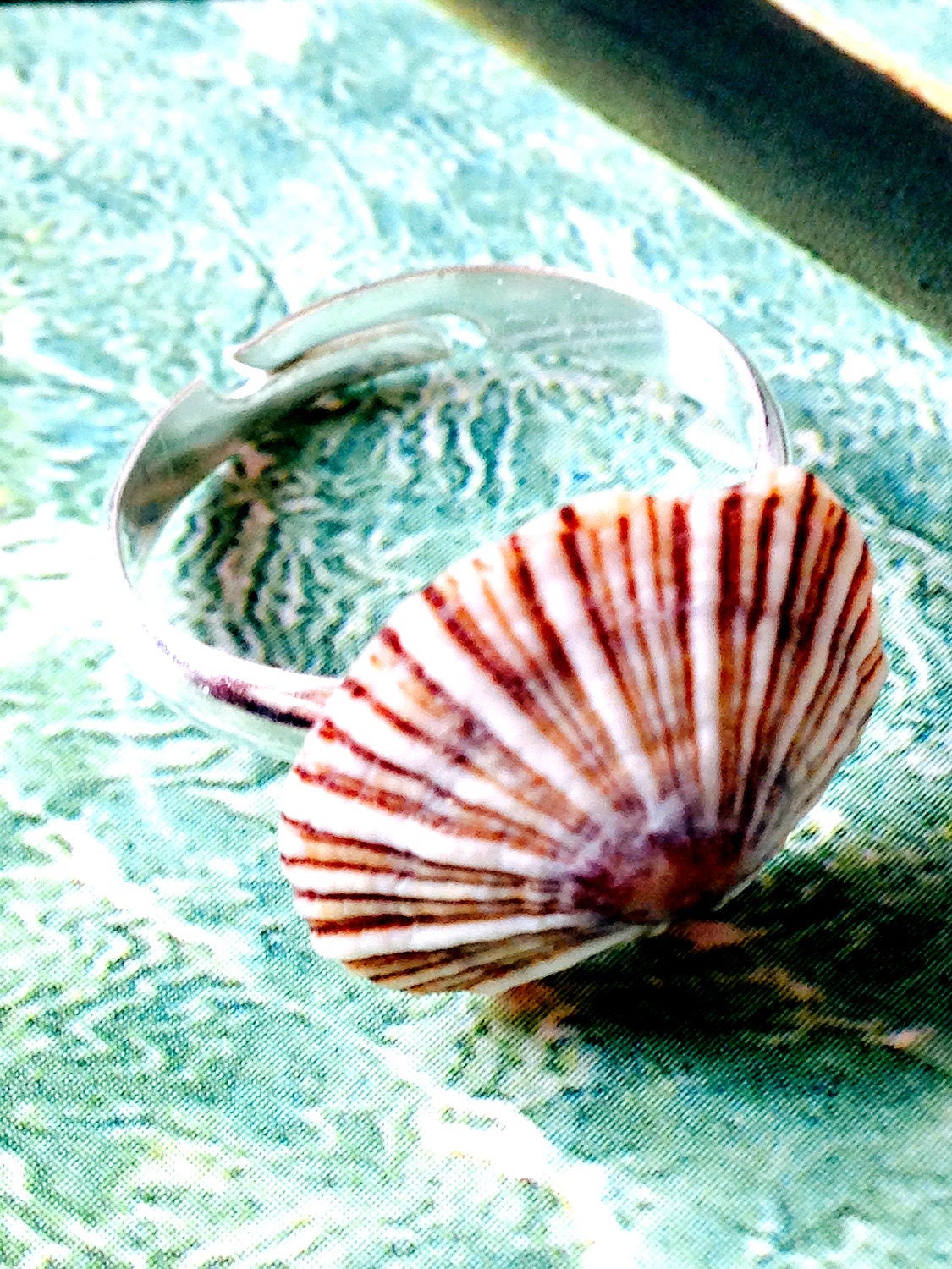 Ring BEACH HUT Shell Ring With Adjustable Silver Band by - Etsy