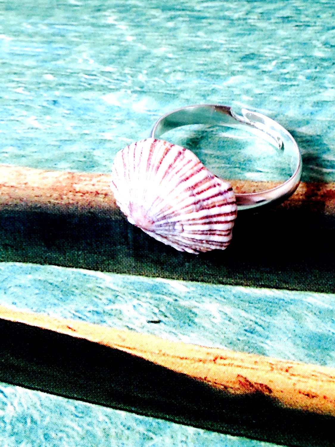 Ring BEACH HUT Shell Ring With Adjustable Silver Band by - Etsy