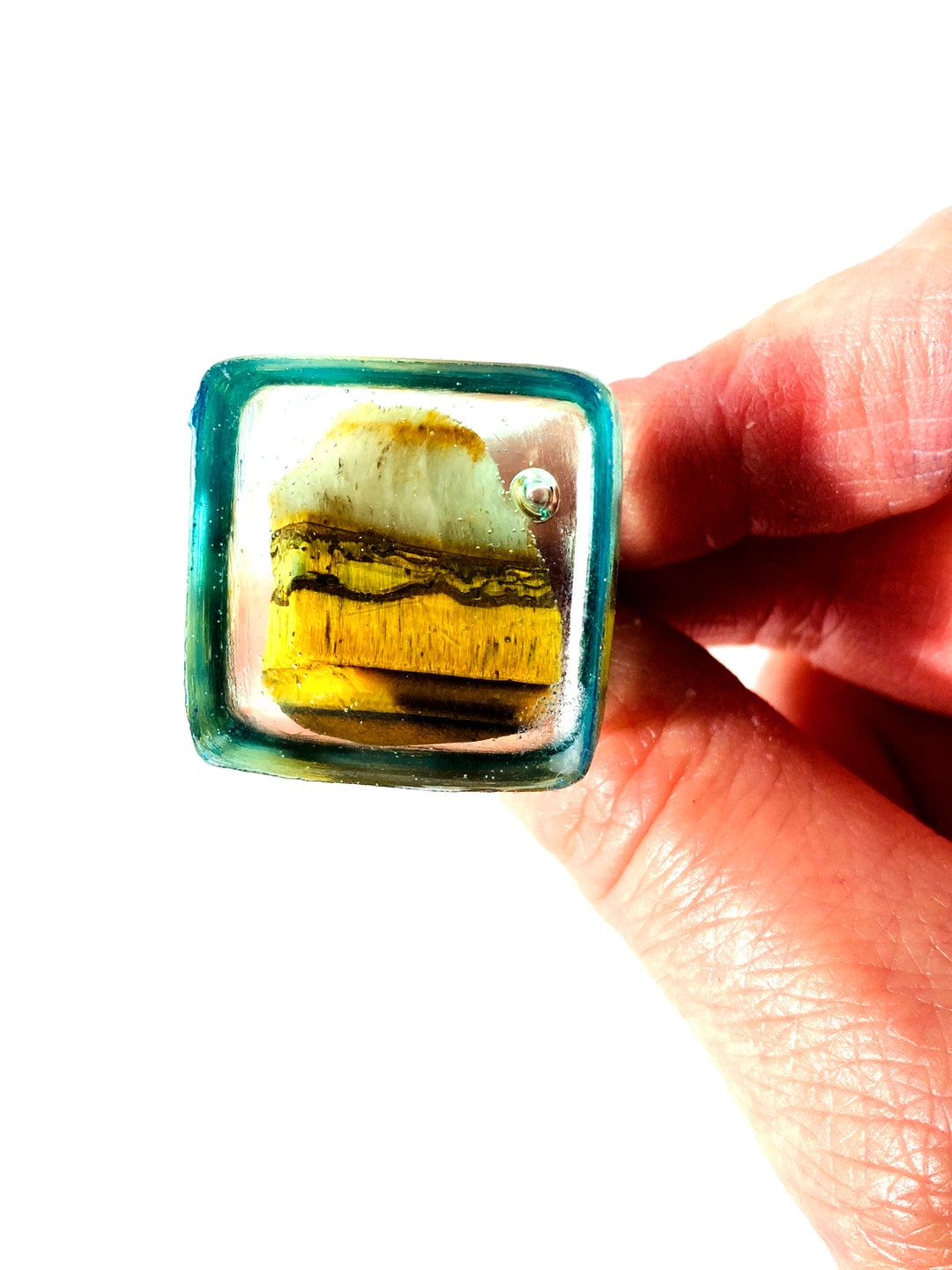 Ring the Ice Cubes Collection Natural Stone in Resin Silver Colored ...