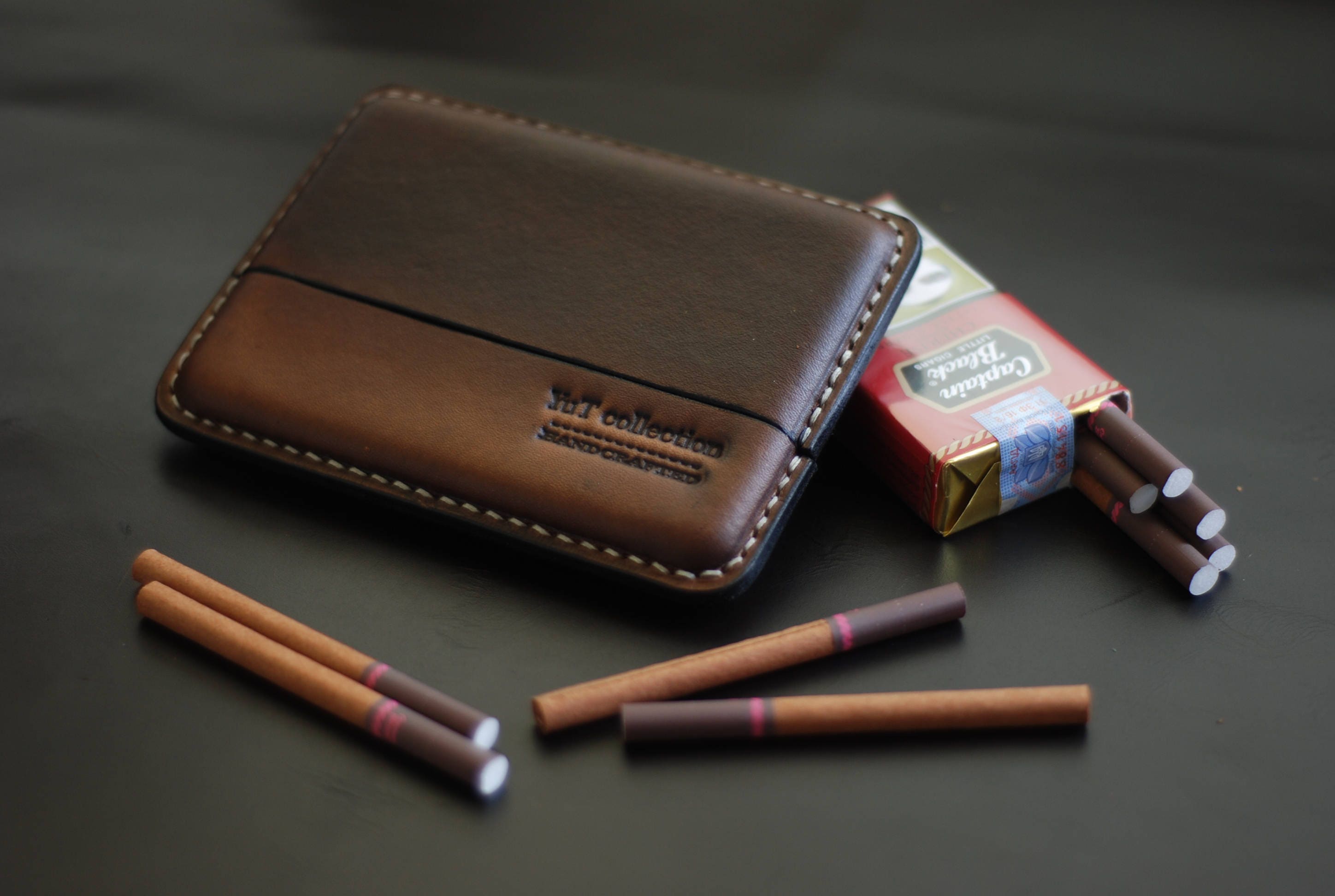 Monogrammed cigarette case men's cigarillo pouch brown | Etsy