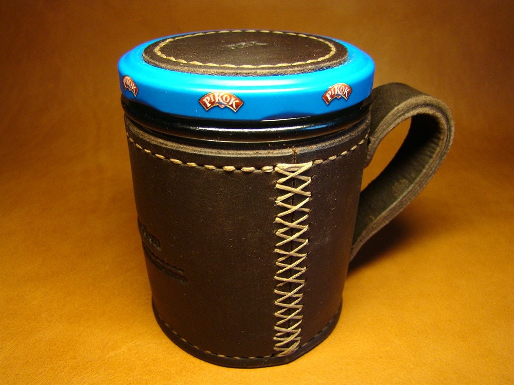 Ready to Ship Glass Coffee Mug in Leather Sleeve With Handle - Etsy