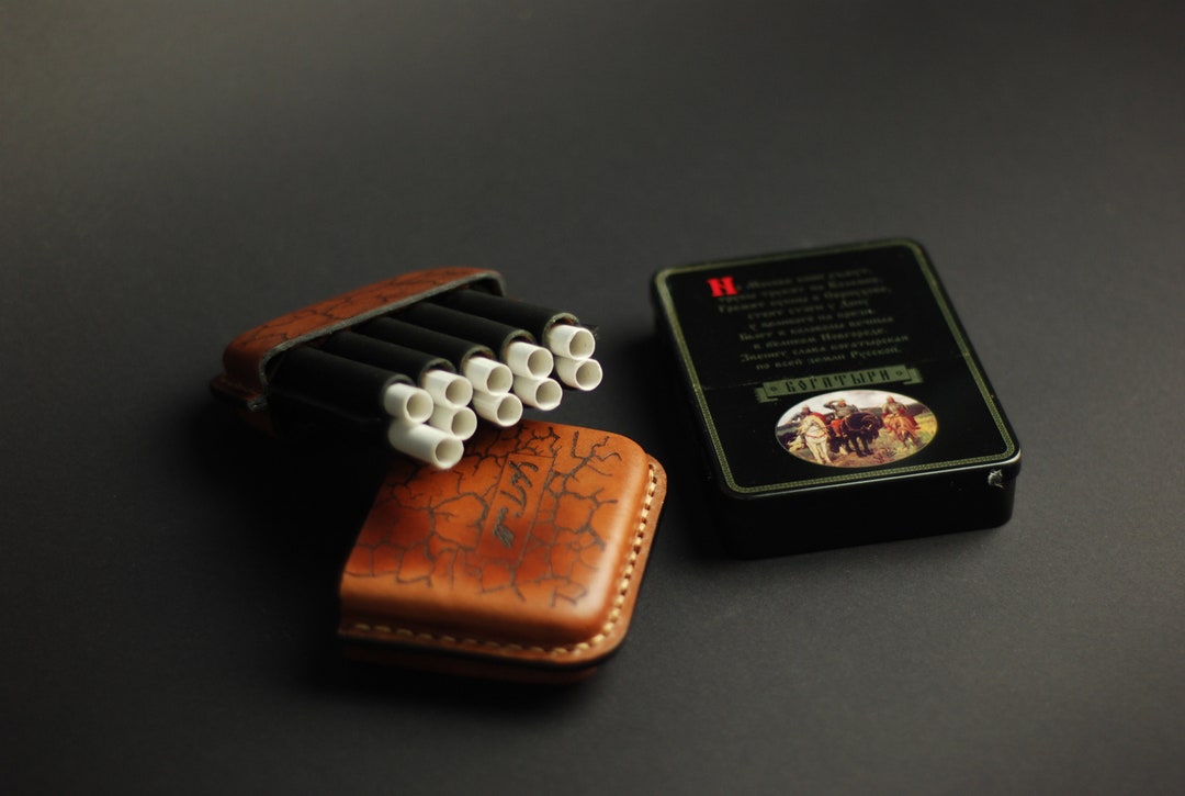 Cognac Leather Cigarette Case, Custom Cigarillo Pouch, Travel Tobacco ...
