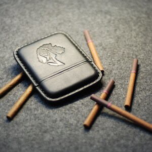 Leather Cigarette Case for Cigarillos, Black Engraved Cigar Holder, Men ...