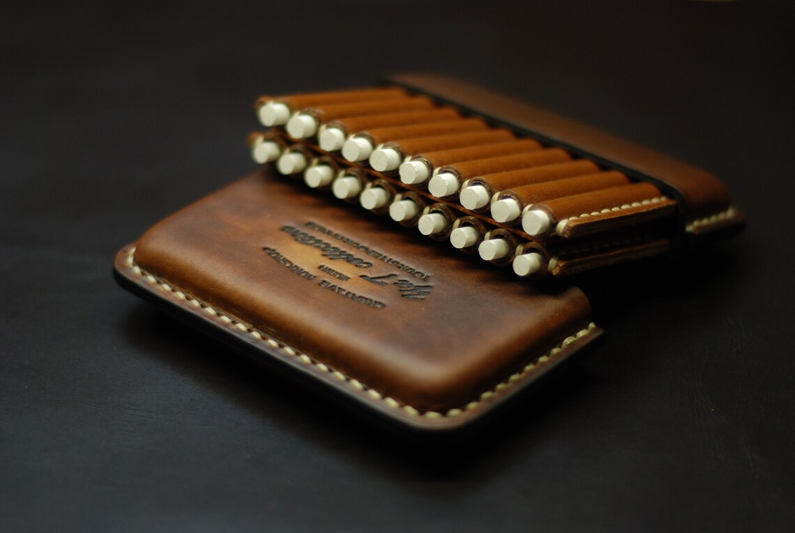 Leather Cigarette Case Stitched Slim Cigar Wallet Custom - Etsy