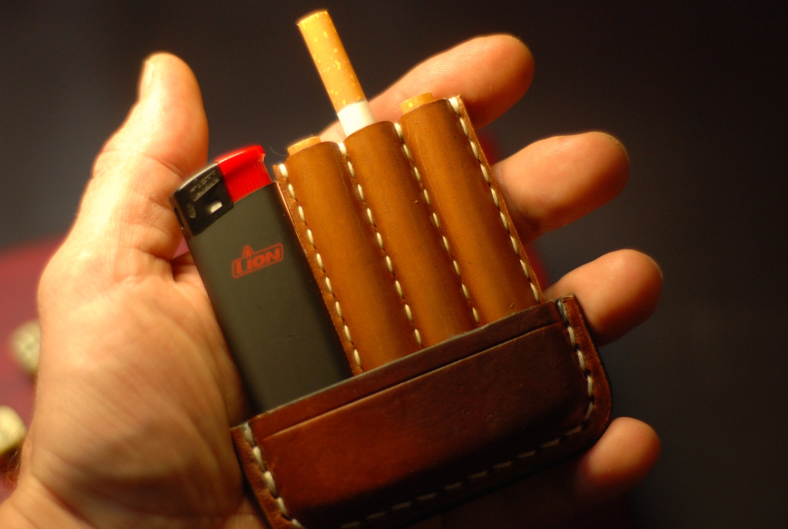 Cognac leather cigarette and torch lighter case men's | Etsy