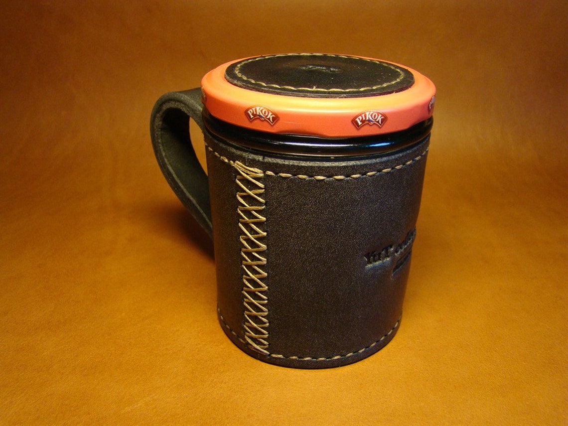 Ready to Ship Glass Coffee Mug in Leather Sleeve With Handle | Etsy