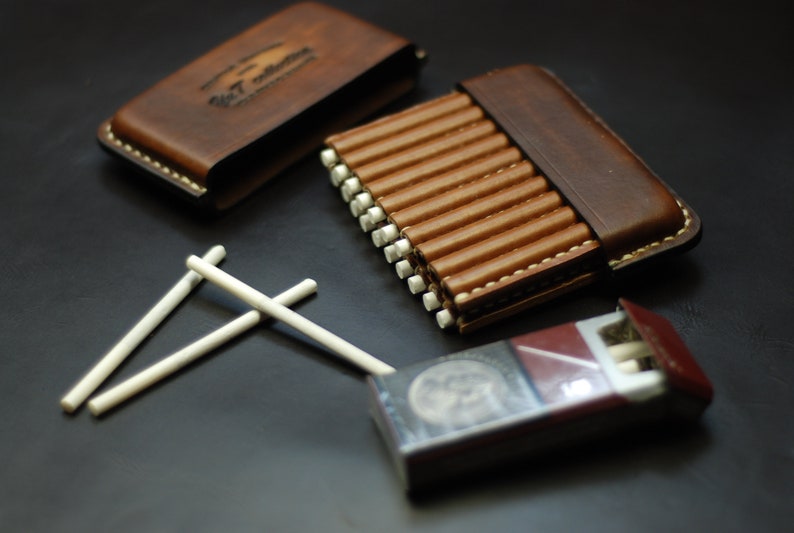 Leather Cigarette Case Stitched Slim Cigar Wallet Custom - Etsy