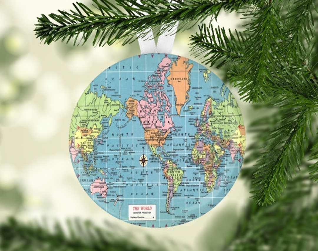 World Map Christmas Ornament, Gift Under 5, World Map Christmas Gift ...