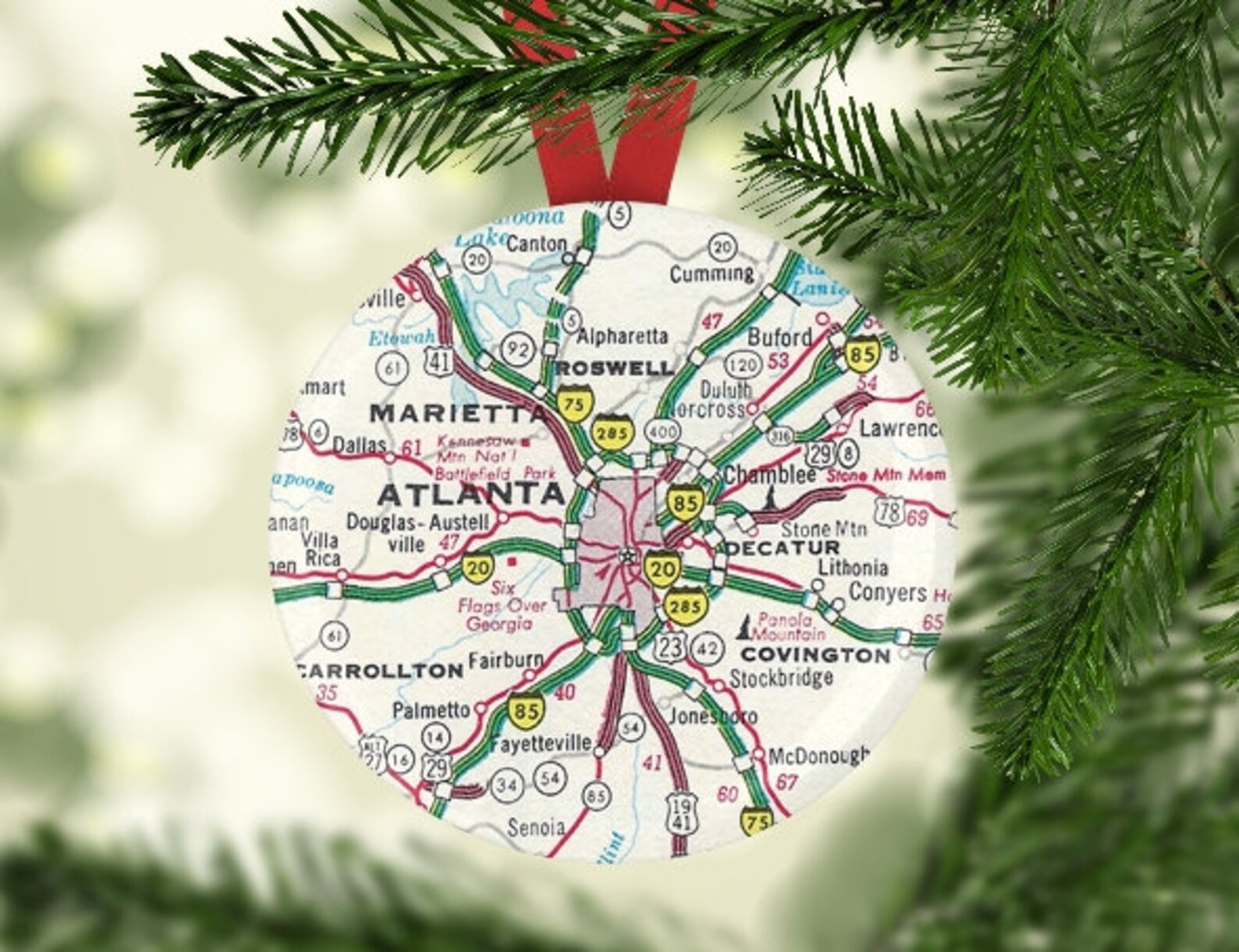 Atlanta Map Ornament, Map Ornament, Gift Under 5, Atlanta Map Christmas ...
