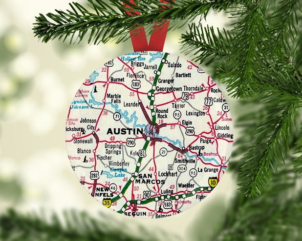 Austin Map Ornament, Map Ornament, Gift Under 5, Austin Map Christmas ...