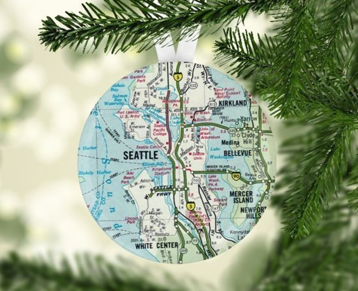 Seattle Gift, Map Ornament, Gift Under 5, Seattle Christmas Gift ...