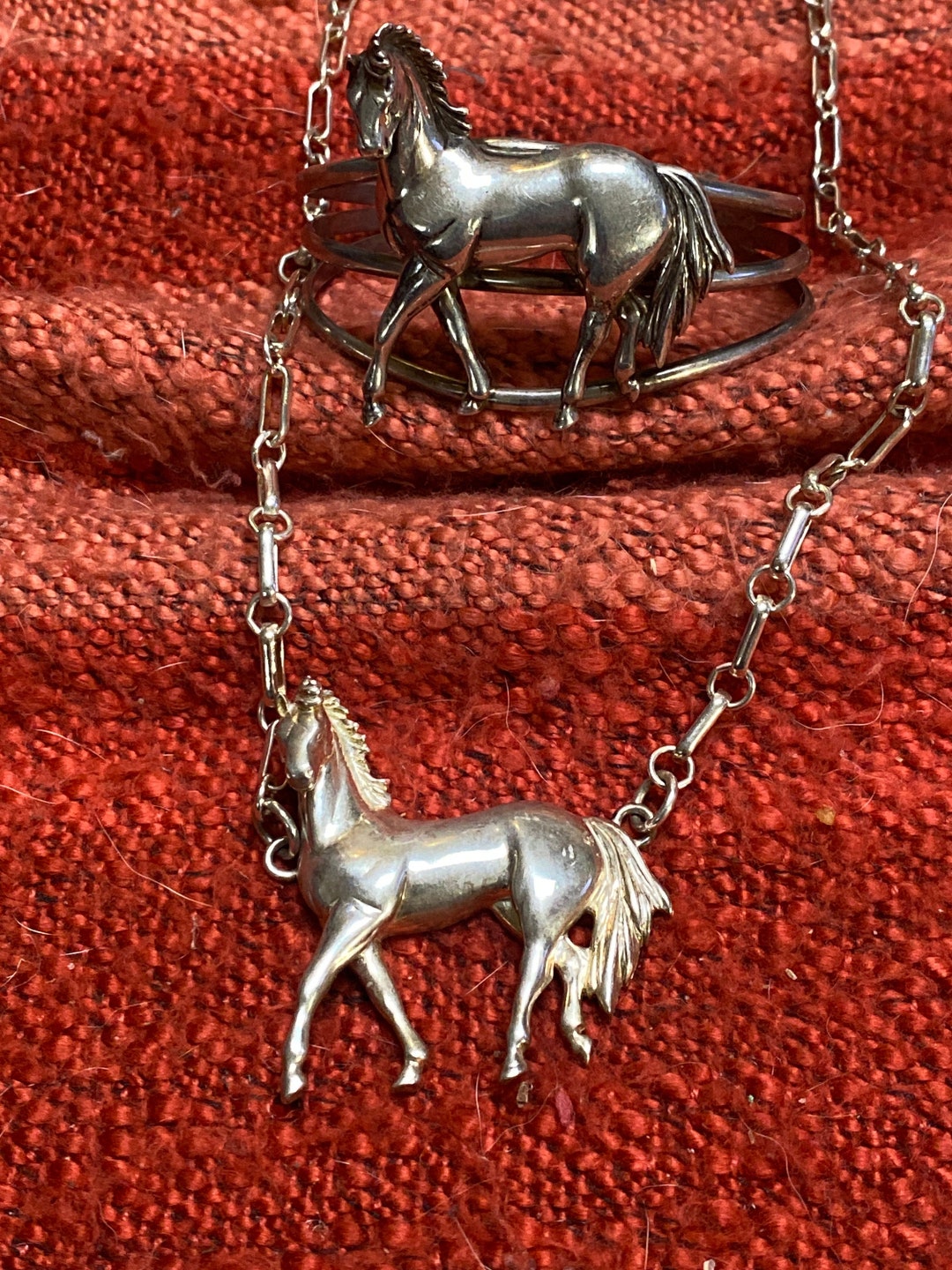 Carol Felley Sterling Horse Necklace and Cuff Bracelet Southwest ...