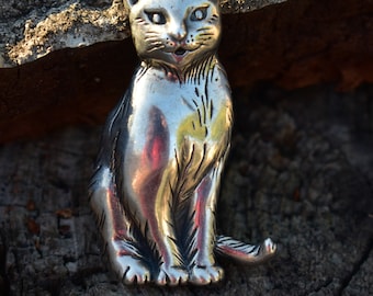 Sterling Cat Pin - Etsy