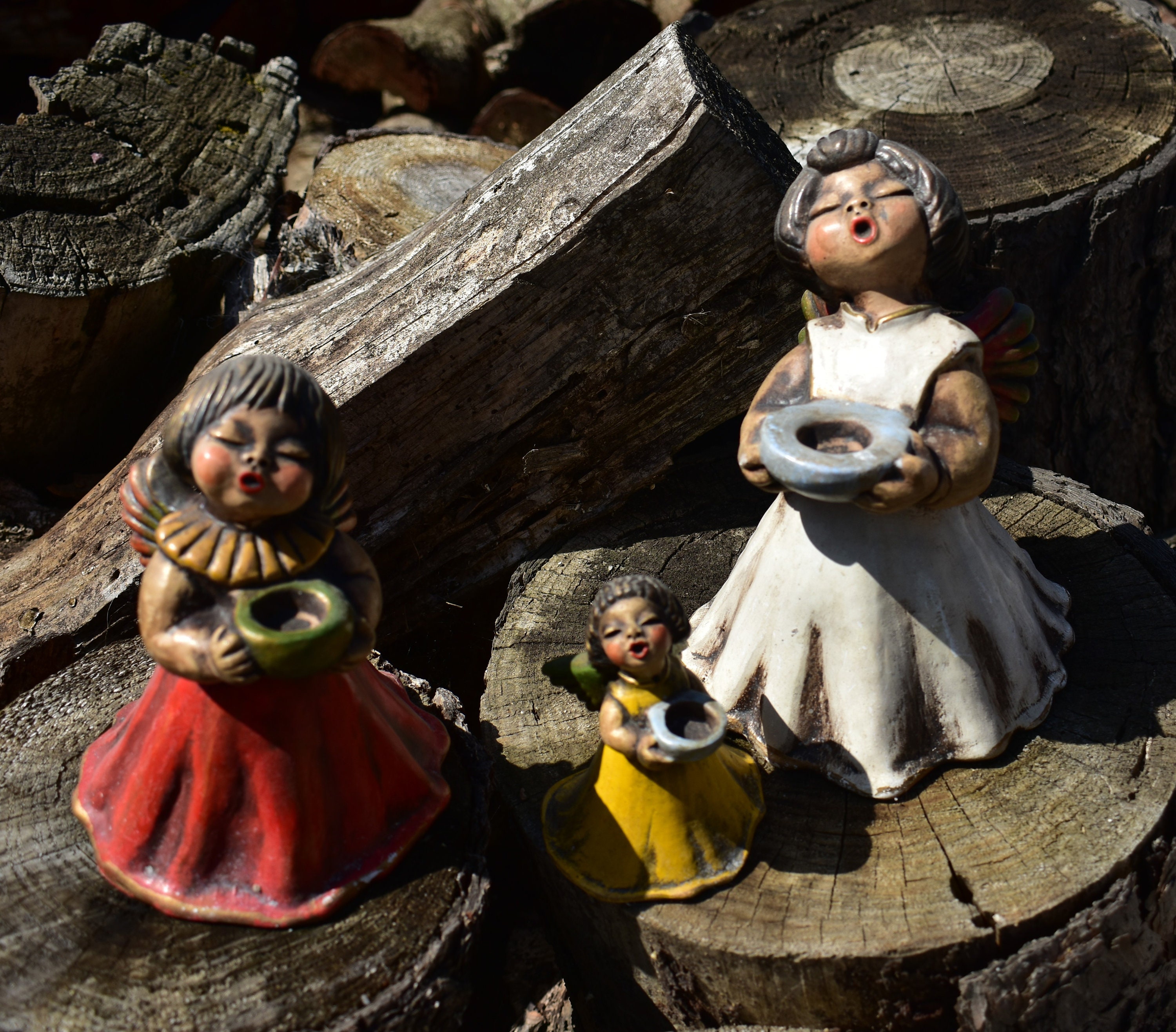 Vintage Terracotta Hand Painted Angel Candleholders Italy Germanythun ...