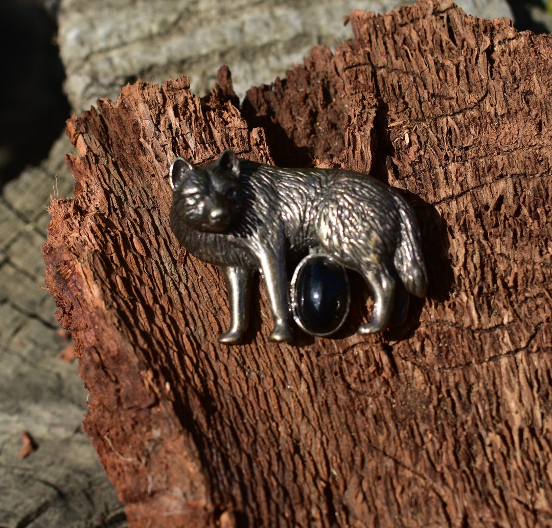 Sterling Silver Lobo Wolf Pin Dimensional Rare Huge Onyx and Silver ...