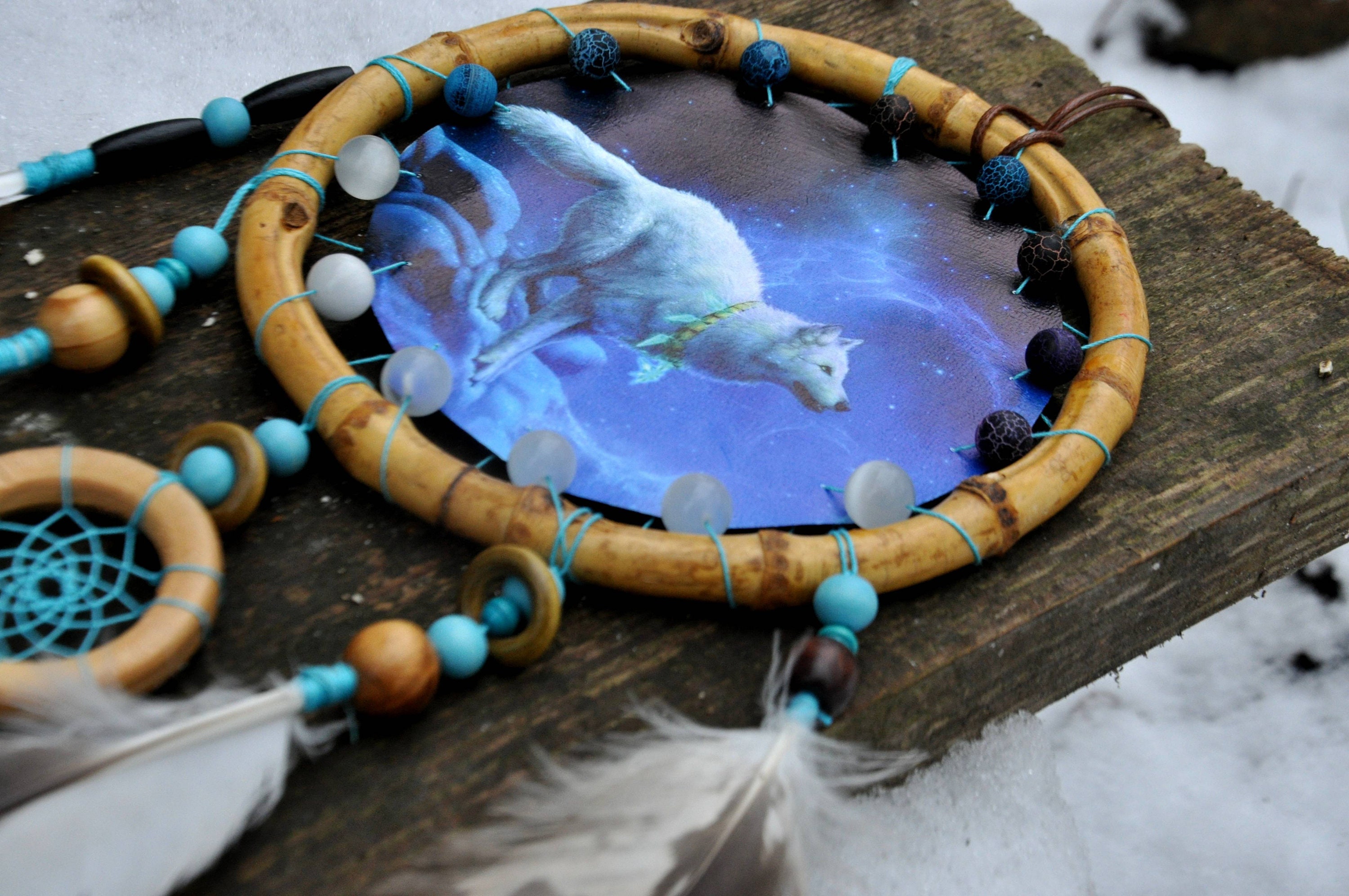 Weißer Wolf Traumfänger Wolf Totem Adler Dreamcather blaue | Etsy