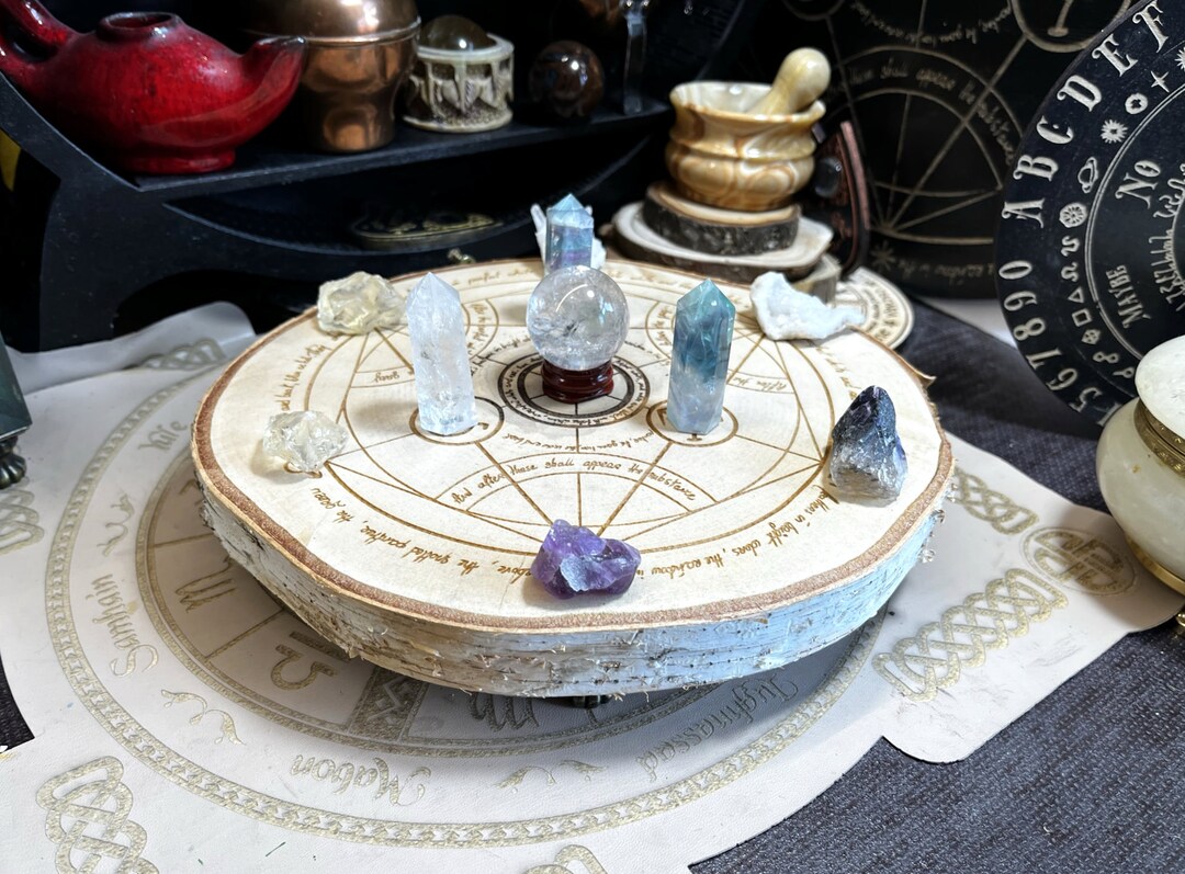 Alchemy Altar Table Wood Slice. Meditation Table Crystal Grid - Etsy