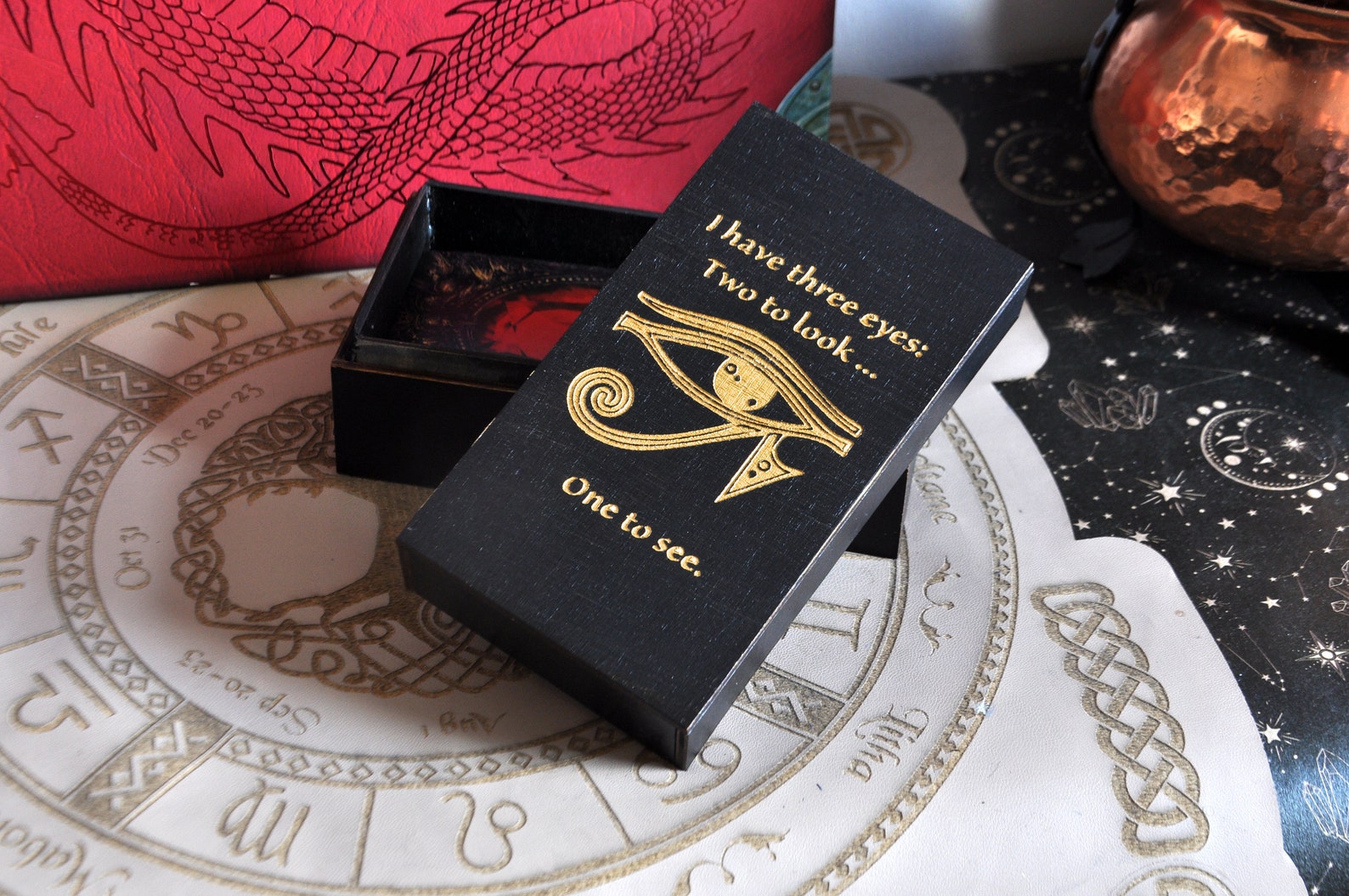 Tarot Card Box Eye of Ra Black and Gold. Ancient Egypt Wooden - Etsy