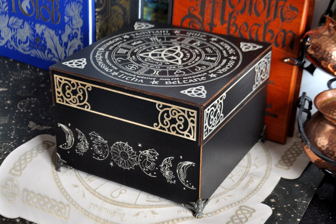 Wicca Box With Metal Legs Wheel of the Year. Celtic Calendar Wooden ...