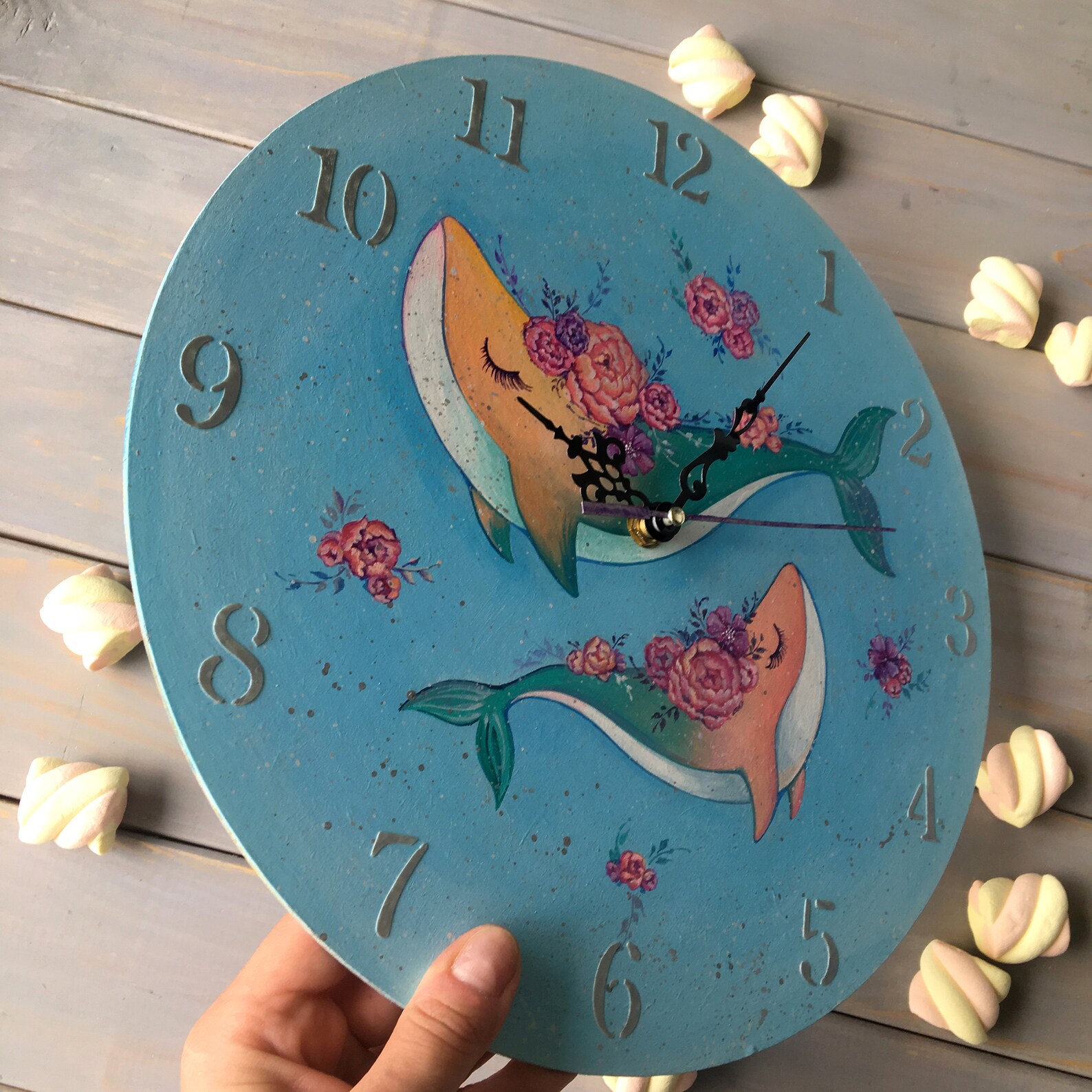 Whale Wall Clock, Whale Clock, Blue Wall Clock,kids Whale Clock, Whale ...