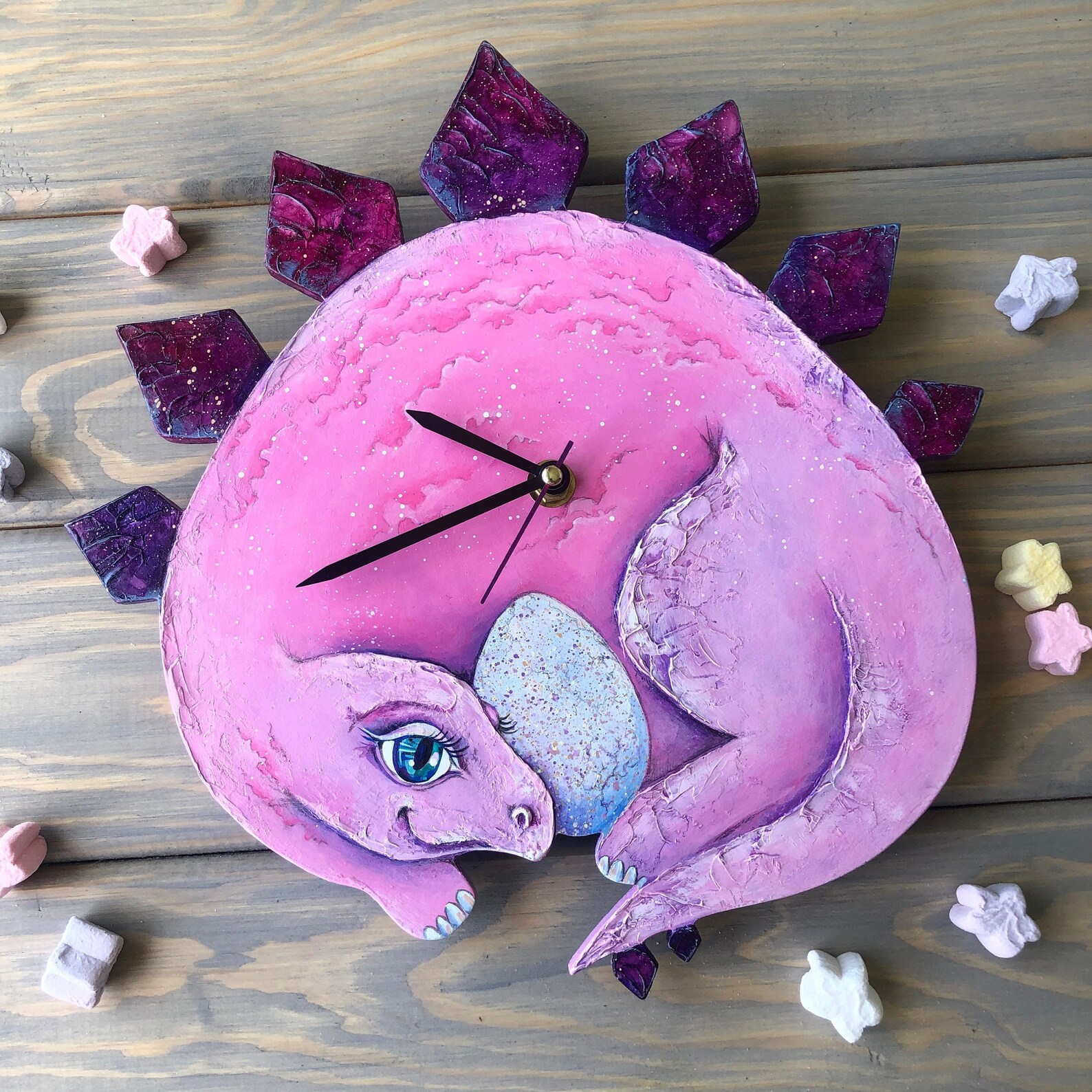 Dinosaur Wall Clock,pink Dinosaur,dinosaur Kids Wall Clock,nursery Wood ...