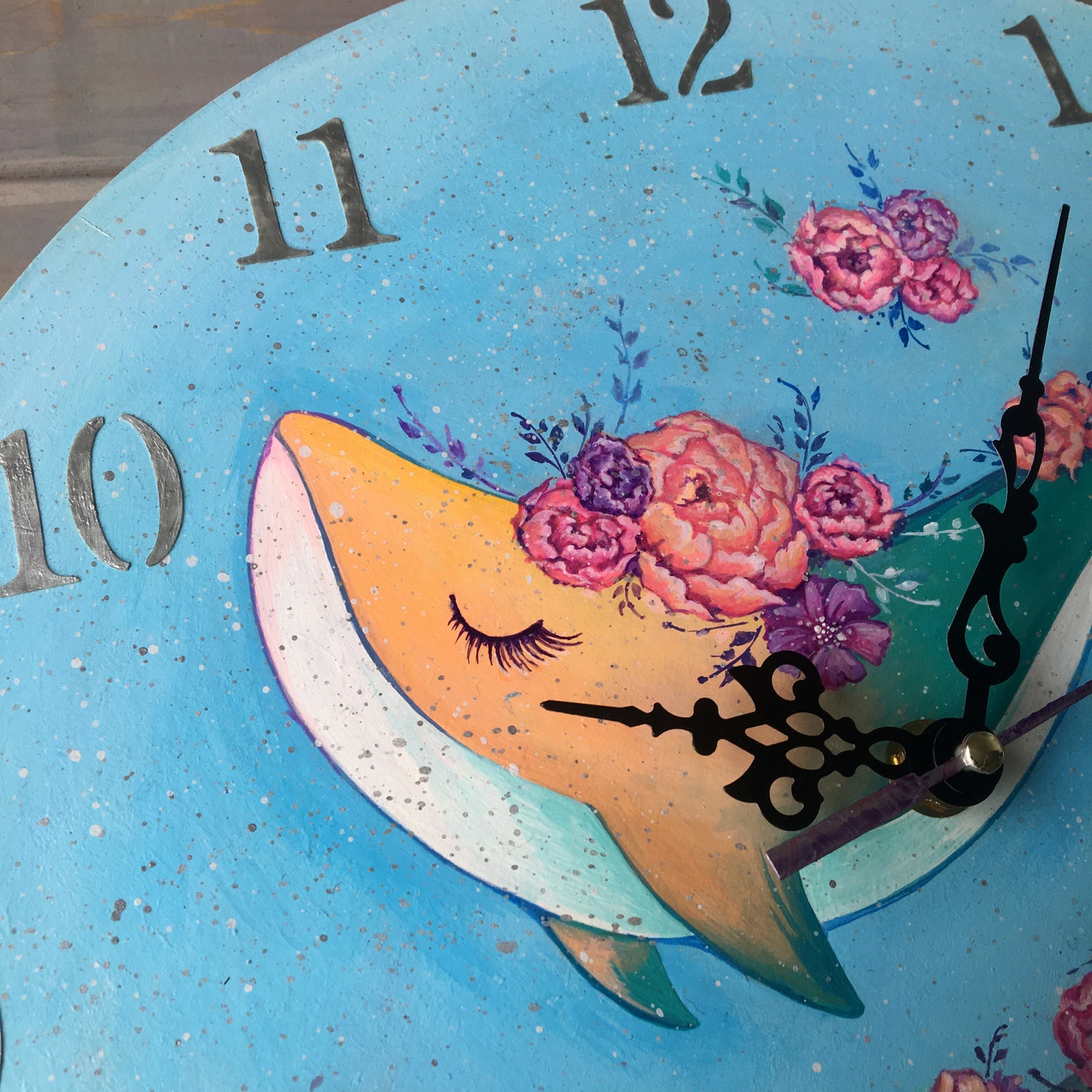 Whale Wall Clock, Whale Clock, Blue Wall Clock,kids Whale Clock, Whale ...