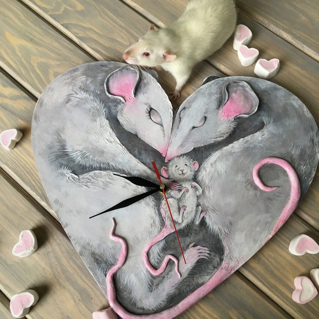 Rat Wall Clock,grey Rat,heart Shaped Rat Clock,family Rat Wall Clock ...