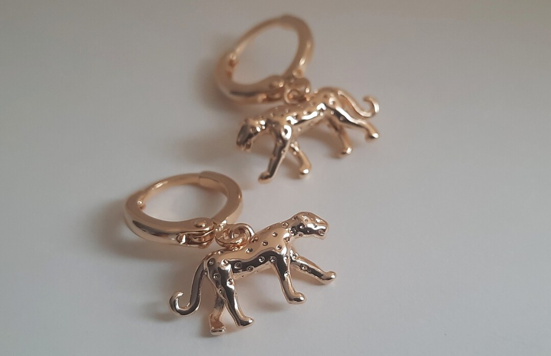 Gold Leopard Hoop Earrings. Leopard Huggie Hoop Earrings. Trendy ...
