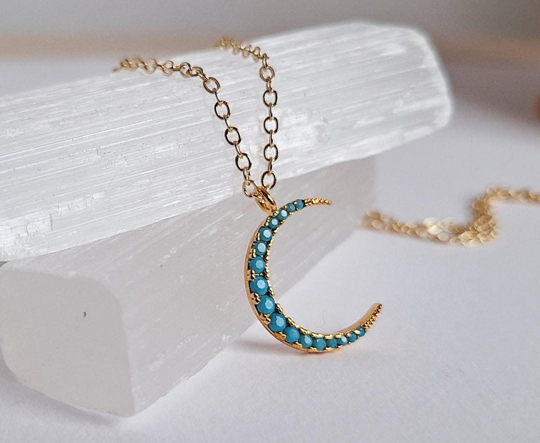 Gold Blue Crescent Moon Necklace: Celestial Jewelry - Etsy