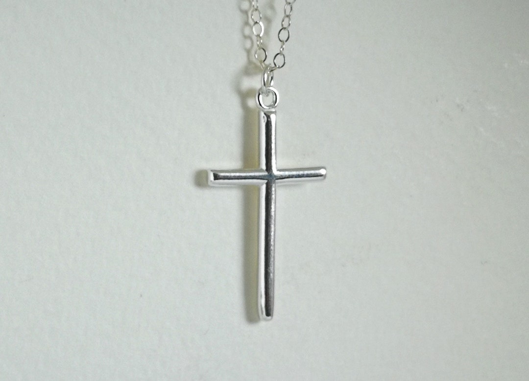 Large Cross Necklace, Sterling Silver Cross Necklace, Sleek Cross ...
