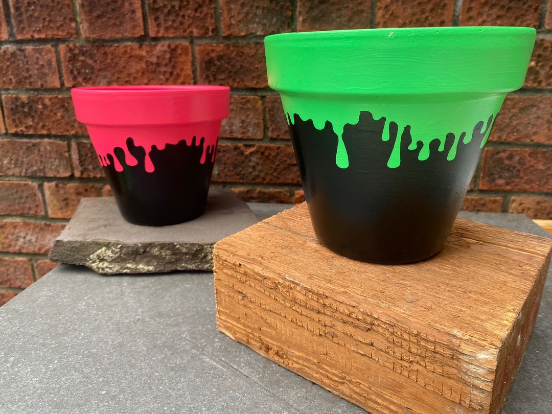 Neon Pink and Black Dribble Pattern Plant Pot - Etsy