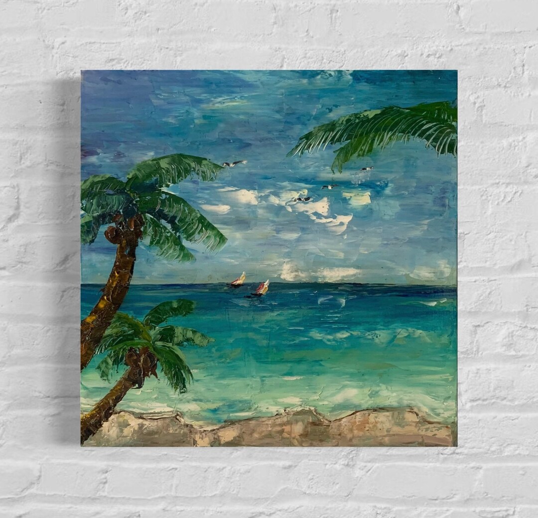 20x20" Ocean Coastal Painting, Original Art, Painting on Canvas ...