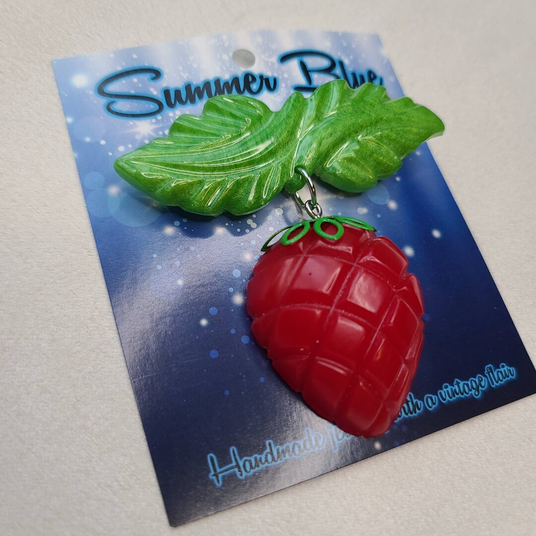 Bakelite Style Leaf and Big Chunky Strawberry Brooch Pinup, Berries ...