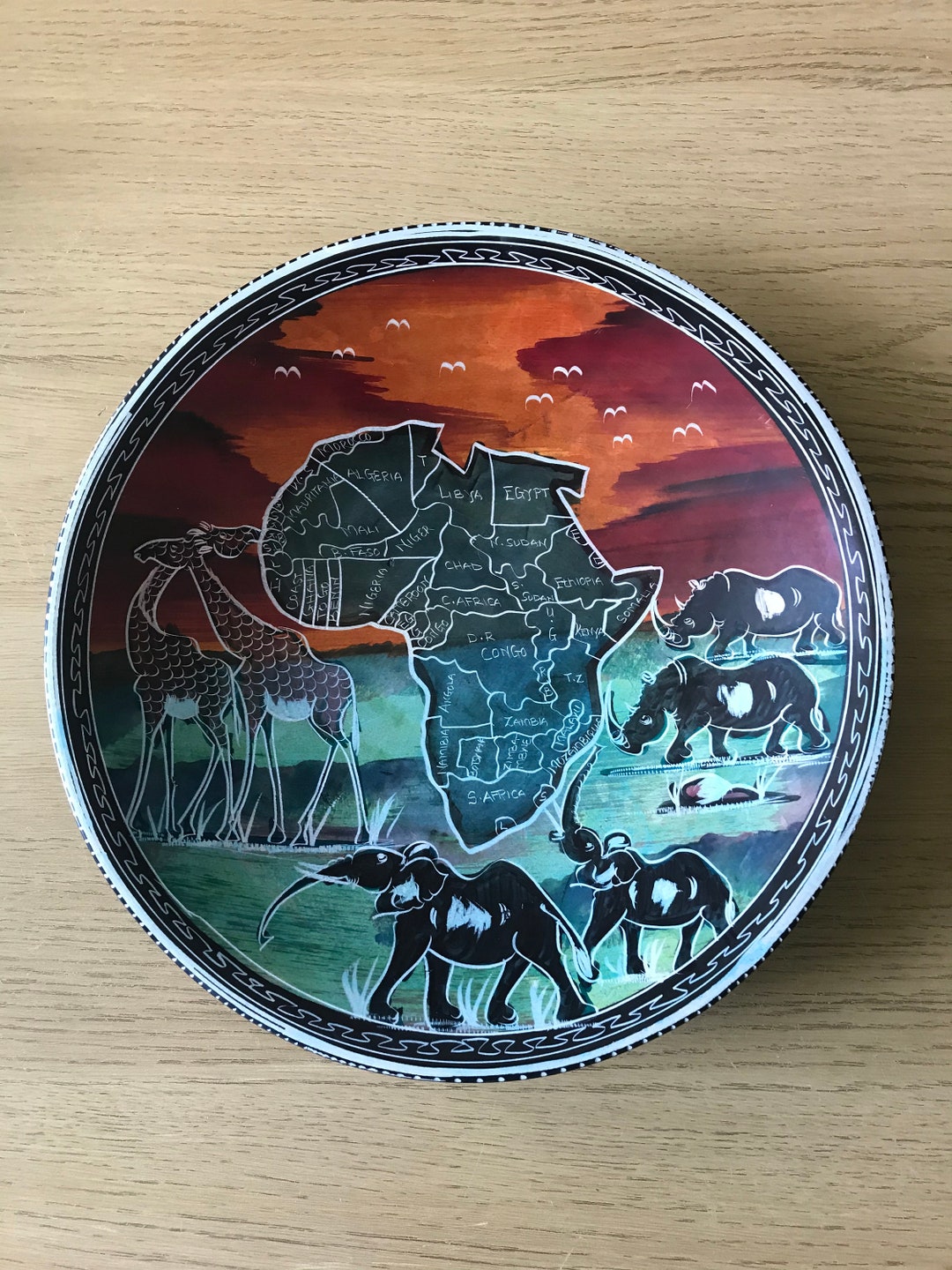 African Kisii Soapstone Carving - Decorative Plate - African Map 26cm ...