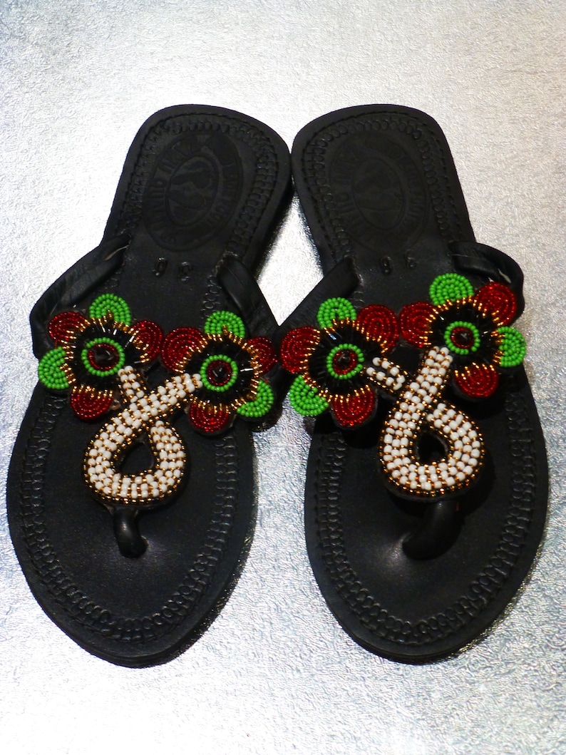African - Masai Leather Women Slippers - Handmade in Kenya UK Size 3 ...
