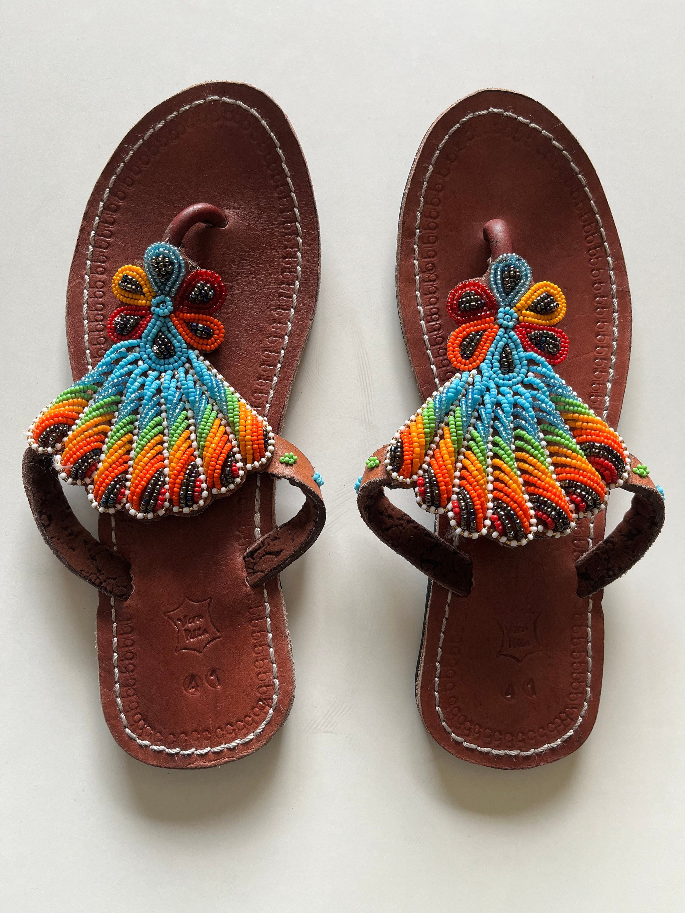 Masai Leather Women Slippers - Handmade in Kenya UK Size 7.5/ EU 41/ US ...