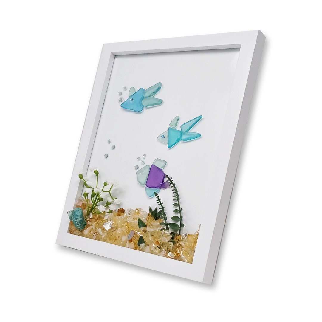 Handmade Sea Glass Art With Swimming Fish, a Gift for Her, Tropical ...