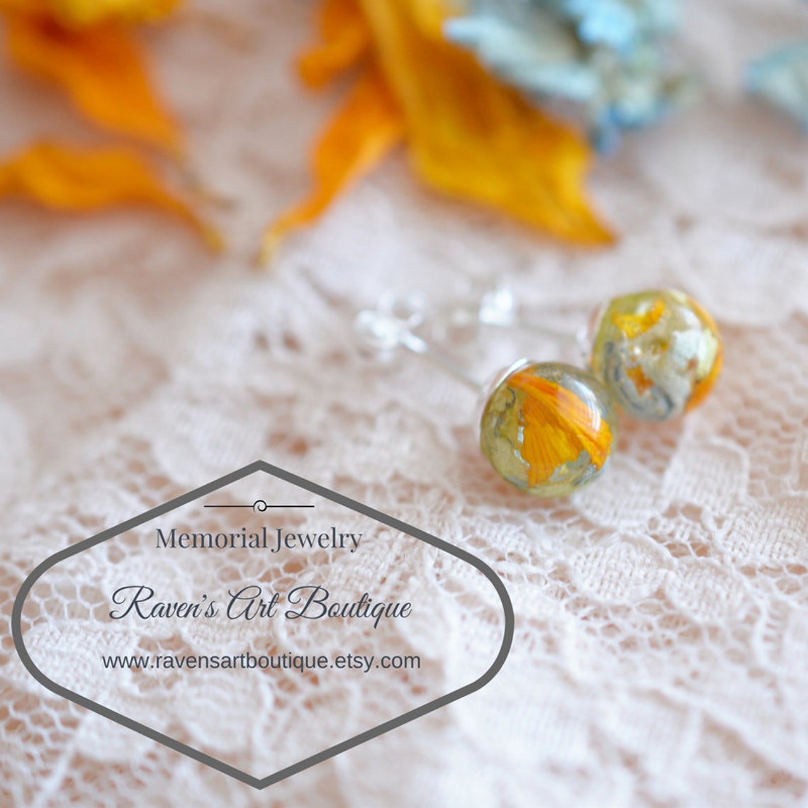 Funeral Flowers Sterling Silver Memorial Stud Earrings, Memorial ...