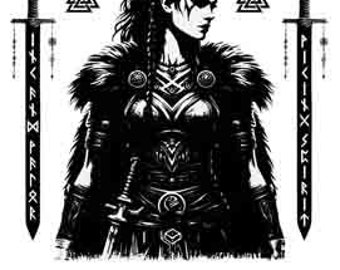 Viking Warrior Shield Maiden Freyja and Fenrir Digital Design PNG, JPEG ...