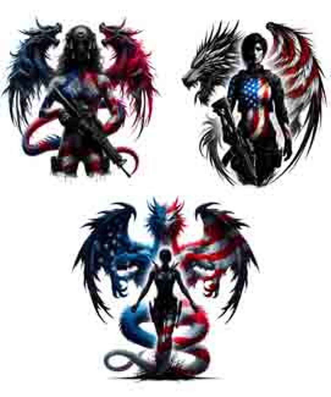 Military Dragon Women PNG Bundle - Digital Tattoo Art | PNG Collection ...