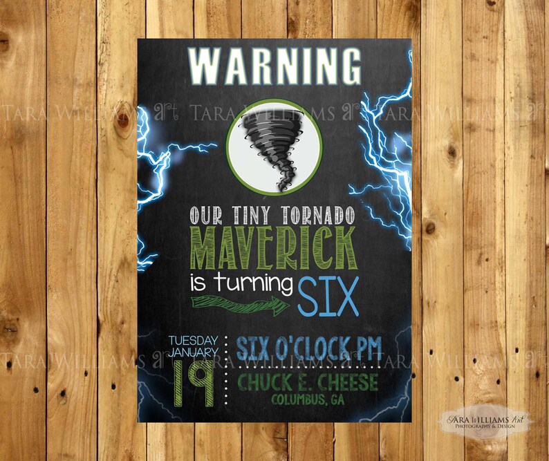 Tornado Storm Chaser Birthday Invitation blue & Green - Etsy Canada